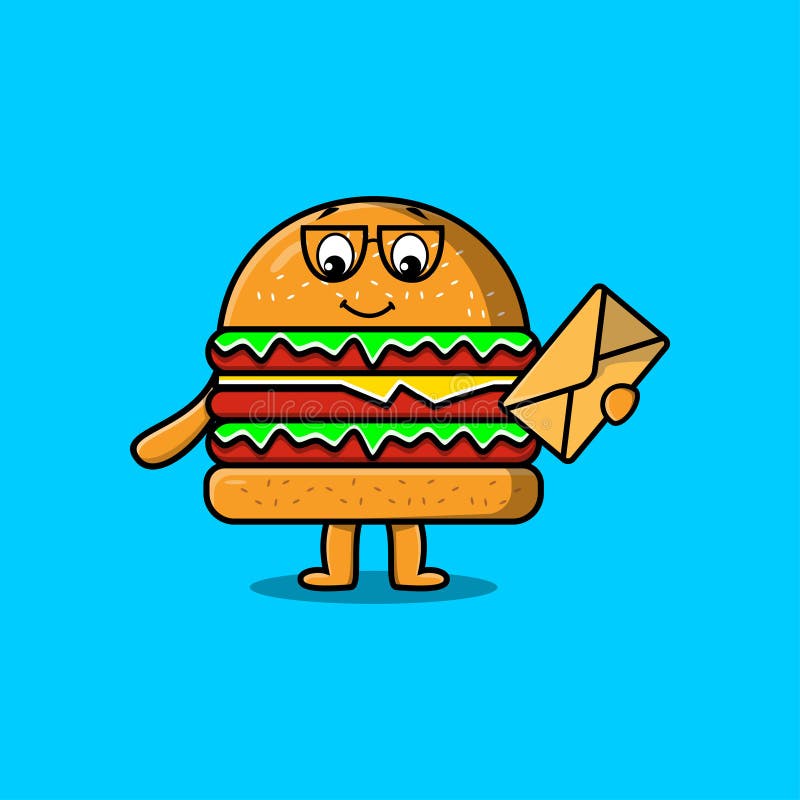 Cute Cartoon Burger Holding Envelope Stock Vector - Illustration of ...