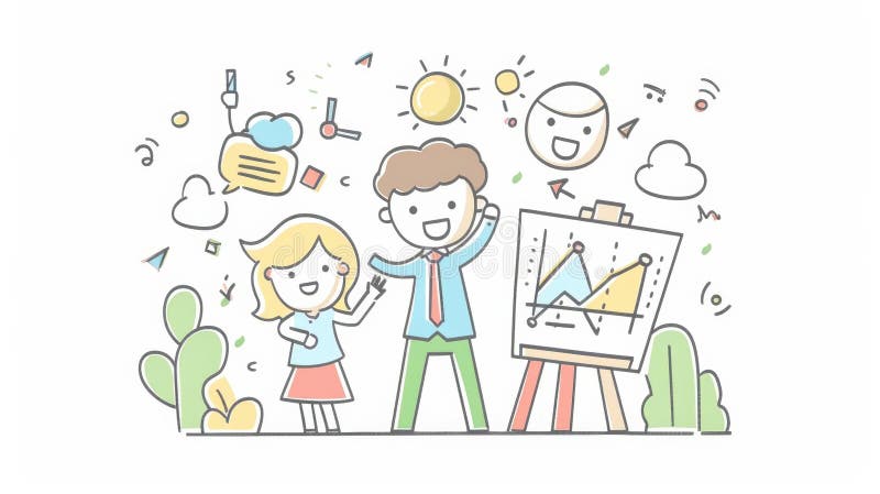 A Cute Cartoon of Business Leaders Analyzing AI Market Forecasts Stock ...