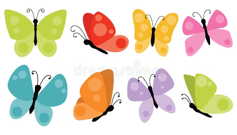 Cute Cartoon Butterflies Collection in Flat Style Stock Vector ...