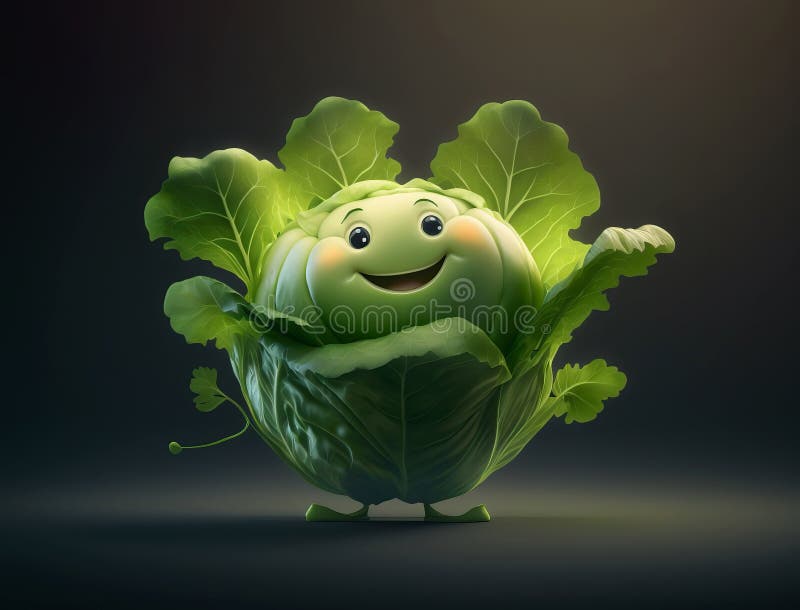 Cute Cartoon Cabbage Character. Generative Ai Stock Illustration ...