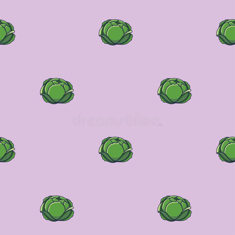 Cute Cartoon Cabbage Seamless Pattern. Vector Hand Drawn Cartoon ...
