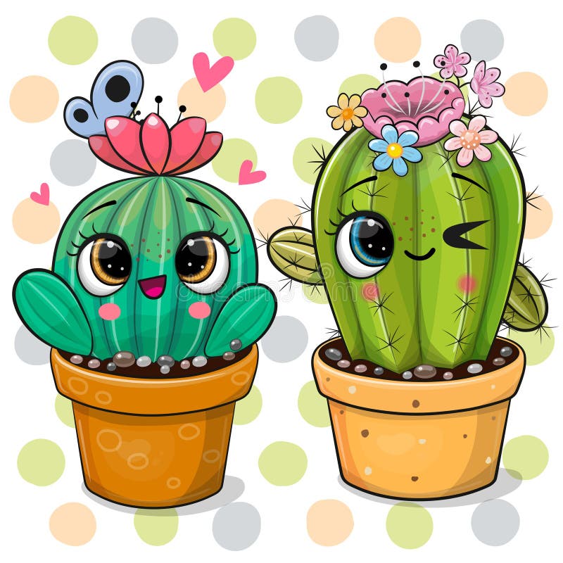 Cute Cartoon Cacti with Butterflies Stock Vector - Illustration of ...