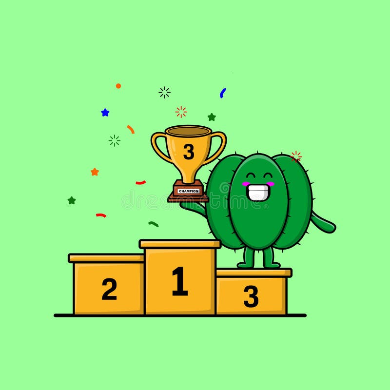 Cute Cartoon Cactus Character As the Third Winner Stock Vector ...