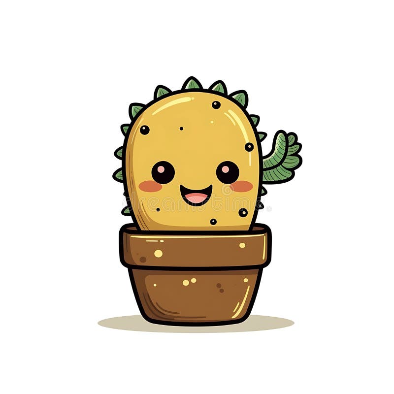 Cute Cartoon Cactus Character in a Flower Pot with a Smiling Face ...