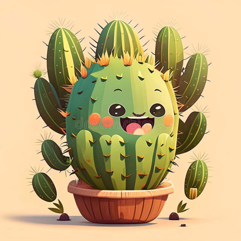 Cute Cartoon Cactus Character. Generative AI Stock Illustration ...
