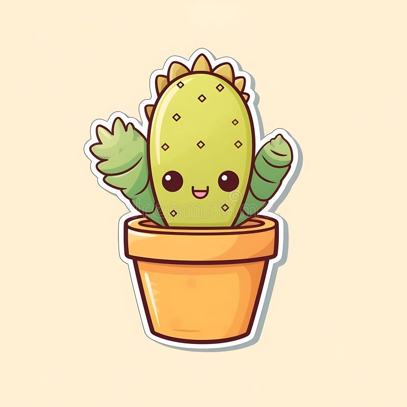 Cute Cartoon Cactus Character in a Terracotta Pot with a Cheerful ...