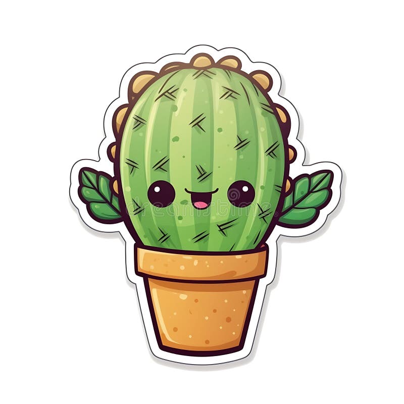 Cute Cartoon Cactus with a Happy Expression in a Small Pot. Stock ...