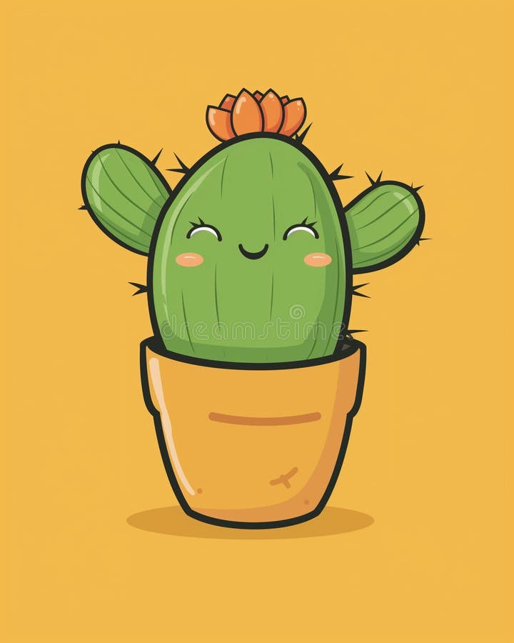 Cute Cartoon Cactus with a Happy Face in a Terracotta Pot. Stock Photo ...
