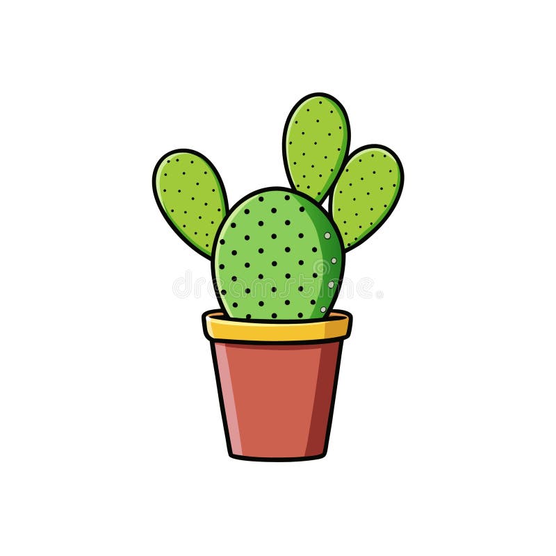 Cute Cartoon Cactus Illustration in a Brown Pot Stock Illustration ...