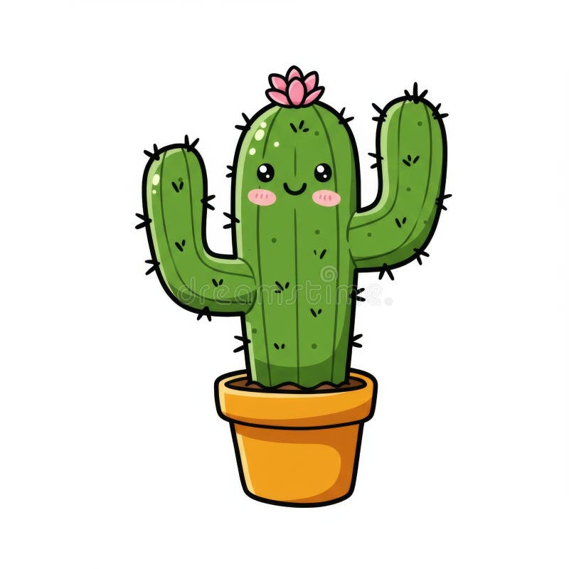 Cute Cartoon Cactus in Orange Pot Stock Illustration - Illustration of ...