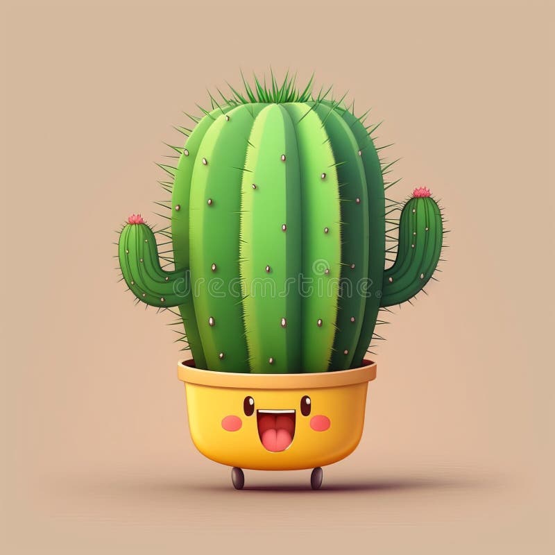 Cute Cartoon Cactus Plant, Generative AI Stock Illustration ...