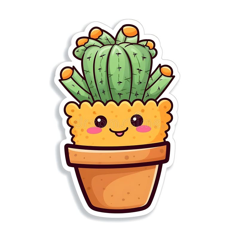 Cute Cartoon Cactus in a Pot, Expressing Joy with a Smiling Face. Stock ...