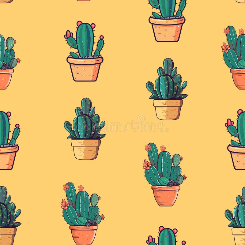 Cute Cartoon Cactus Seamless Pattern. Vector Illustration. EPS10 Stock ...