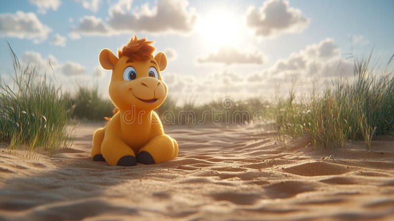 Cute Cartoon Camel on a Sandy Beach, Sunny Day Stock Illustration ...