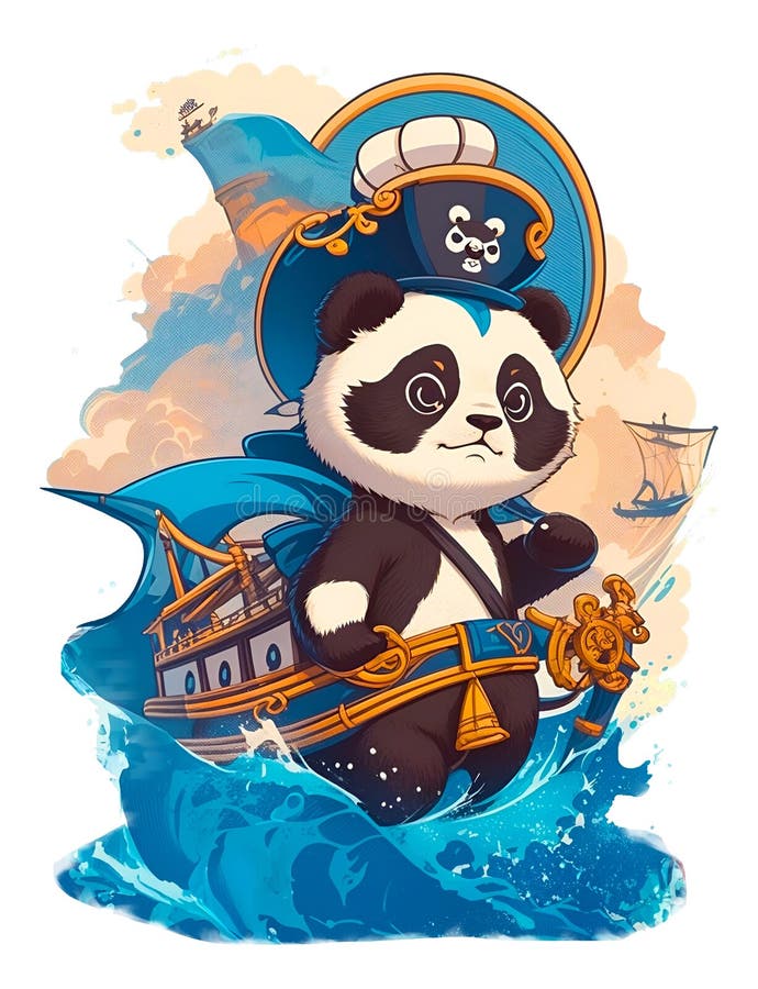 Cute Cartoon Captain Panda on the Ship. Panda Ship. Stock Illustration ...