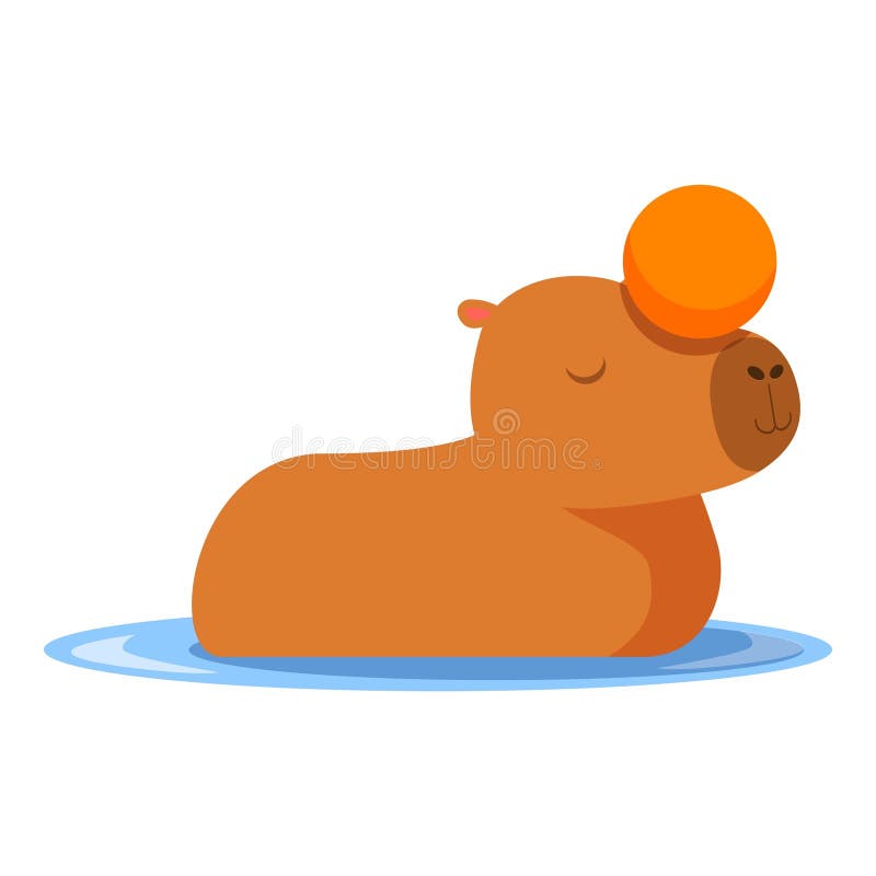 Cute Cartoon Capybara Relaxing in Water with Orange on Its Head Stock ...