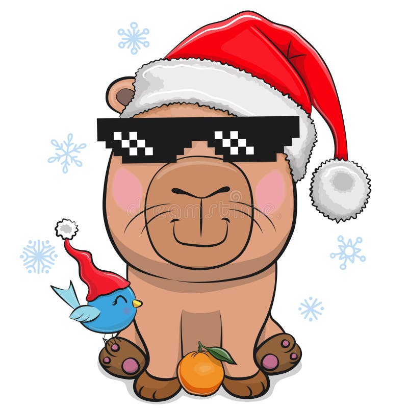 Cute Cartoon Capybara in Santa Hat Stock Vector - Illustration of ...