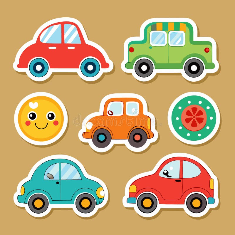 Cute Cartoon Car Stickers Set for Kids Stock Vector - Illustration of ...