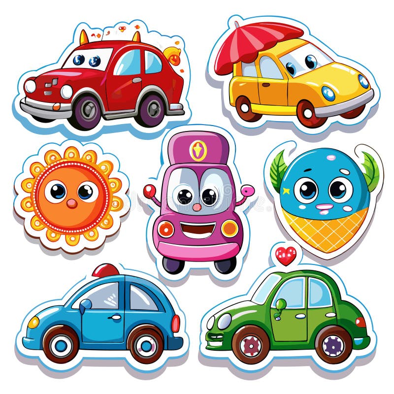 Cute Cartoon Cars with Funny Faces and Different Design Stock Vector ...