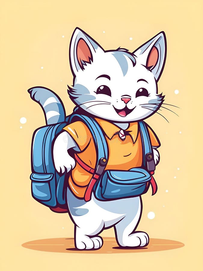 Cute Cartoon Cat with a Backpack. Stock Illustration - Illustration of ...