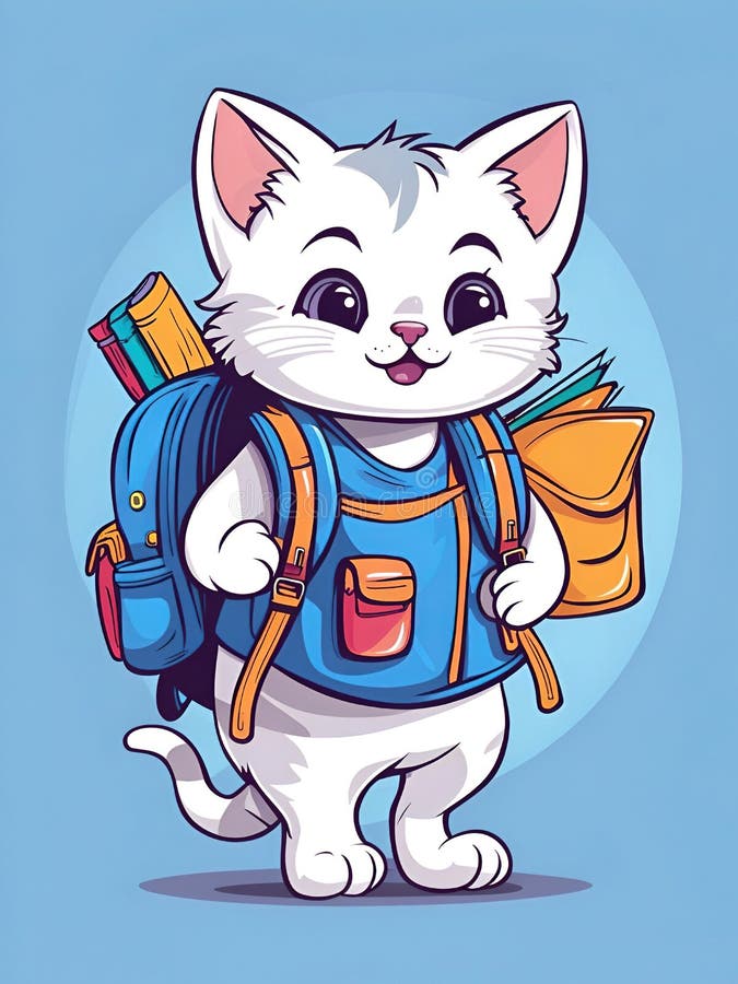 Cute Cartoon Cat with a Backpack. Stock Illustration - Illustration of ...