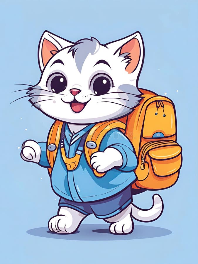 Cute Cartoon Cat with a Backpack. Stock Illustration - Illustration of ...