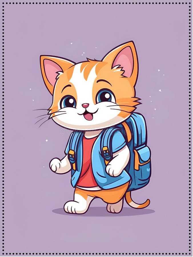 Cute Cartoon Cat with Backpack. Vector Illustration Stock Illustration ...