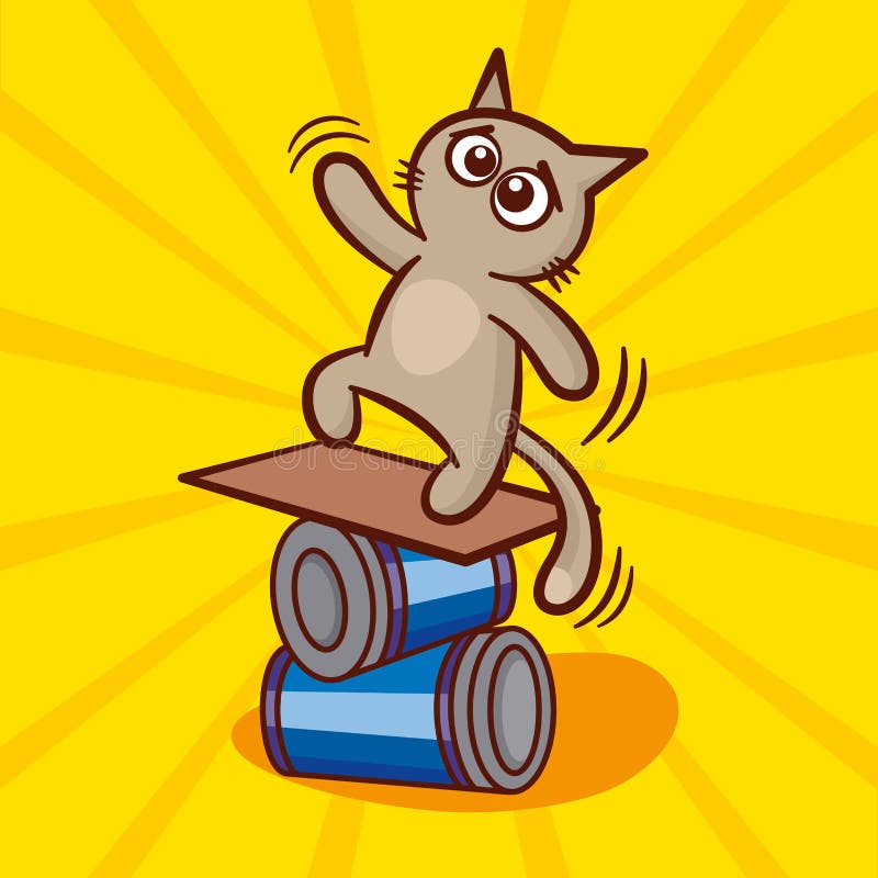 Cute Cartoon Cat on Balance Beam Stock Illustration - Illustration of ...