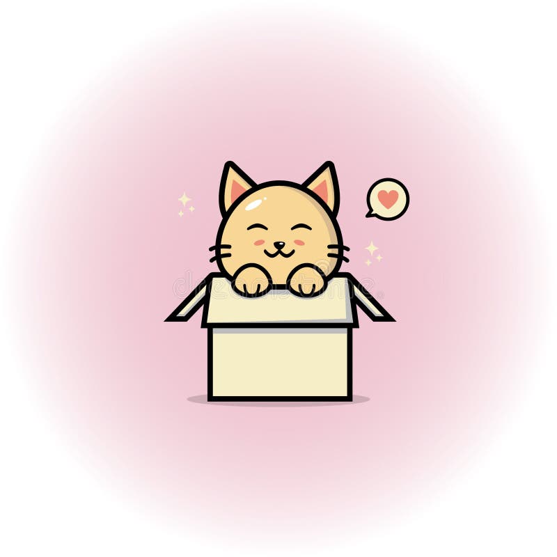 Cute Cartoon Cat in the Box Illustration Stock Vector - Illustration of ...