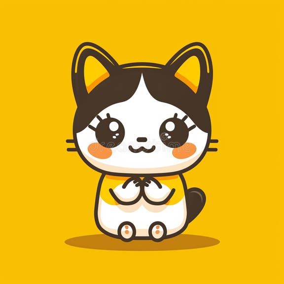 A Cute Cartoon Cat Clapping Hands in Minimal Flat Style Stock ...