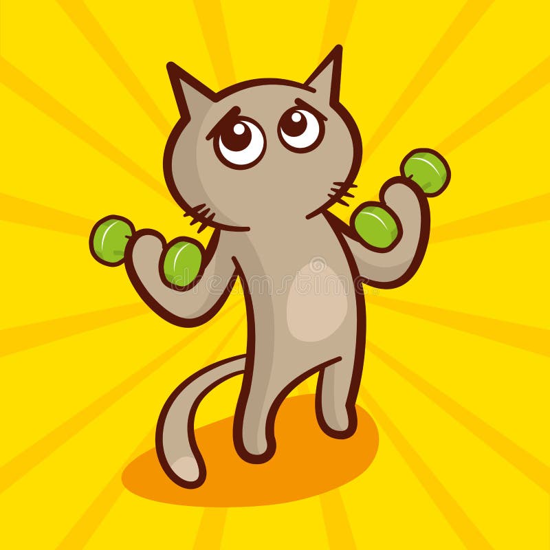 Cute Cartoon Cat with Dumbbells Stock Illustration - Illustration of ...