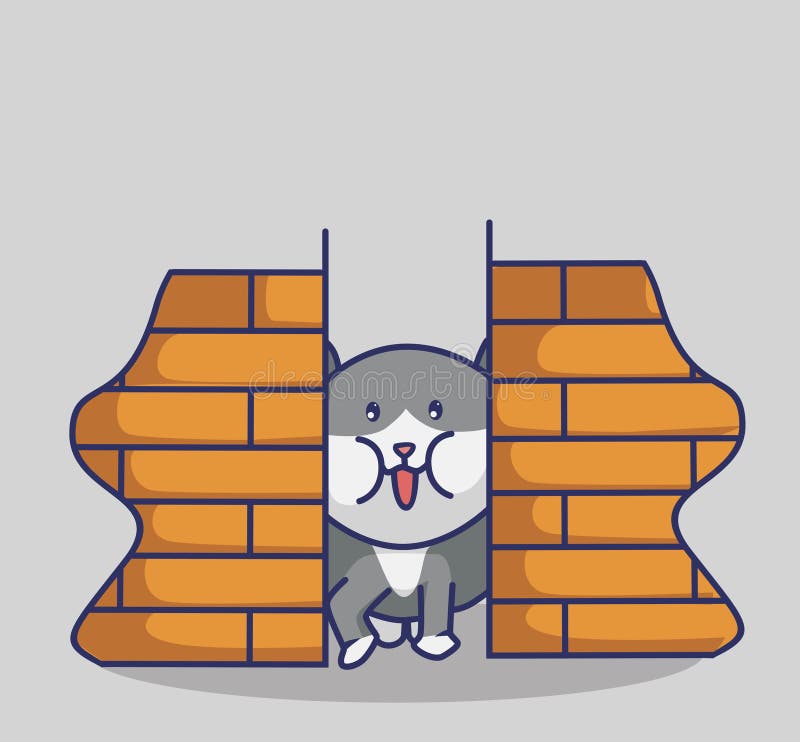 Cute Cartoon Cat Hide. Animal Cartoon Flat Style Icon Premium Vector ...