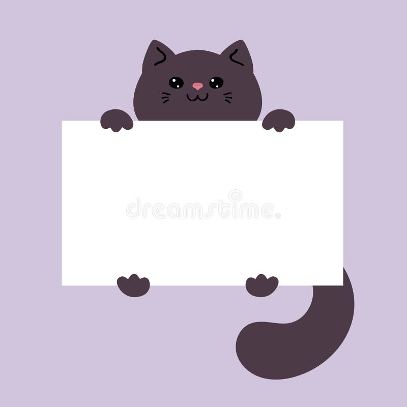 Cute Cartoon Cat Holding a Blank Banner. Empty Space for Text Stock ...