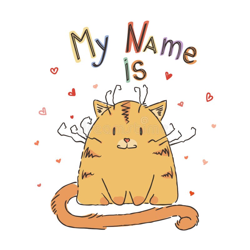 Cute Cartoon Cat with Lettering. Stock Vector - Illustration of drawing ...