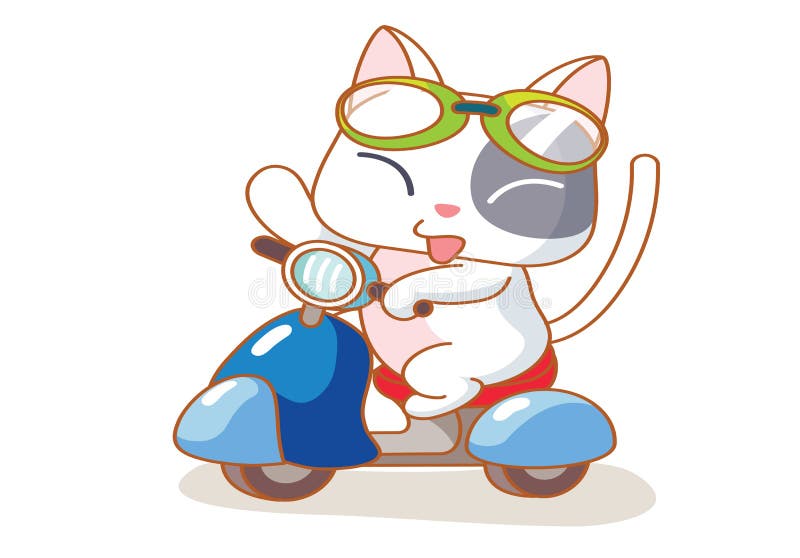 Cute Cartoon Cat on a Motorcycle Stock Illustration - Illustration of ...