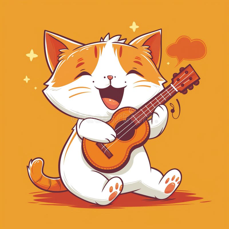 Cute Cartoon Cat Playing Ukulele. Stock Illustration - Illustration of ...