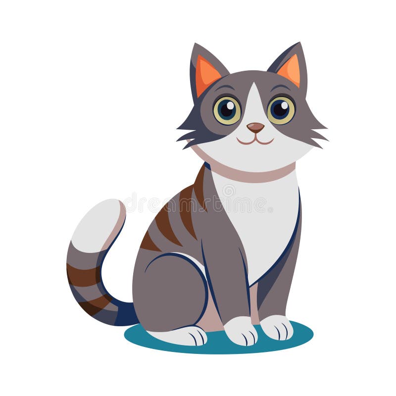 Cute Cartoon Cat Sitting with a Friendly Expression on a White ...