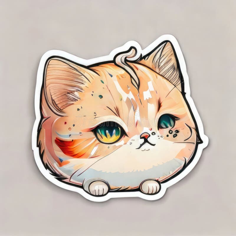 Cute cartoon cat sticker stock illustration. Illustration of sticker ...