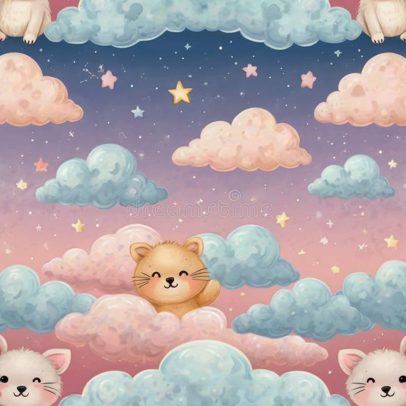 Cute Cartoon Cats on Clouds with Stars Stock Illustration - Illustration of cute, animal: 344918863