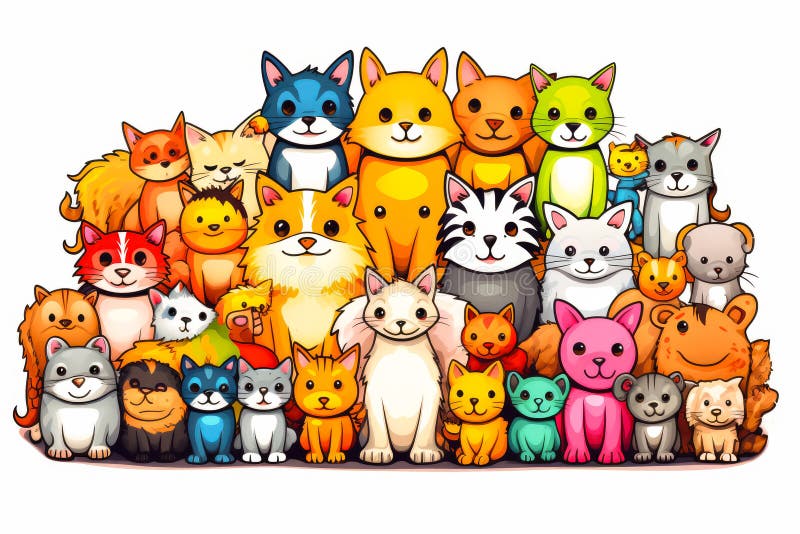 Cute Cartoon Cats. Illustration of a Group of Cats Stock Illustration ...