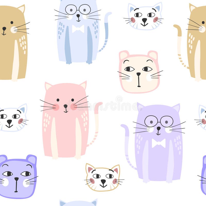 Cute Cartoon Cats. Seamless Pattern Stock Vector - Illustration of ...