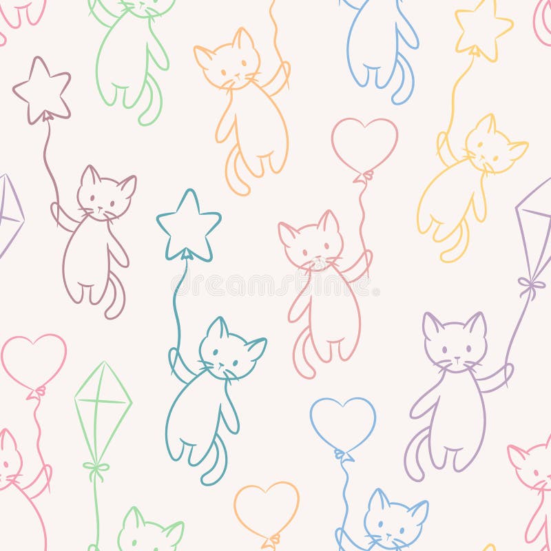 Cute Cartoon Cats Vector Pattern, Seamless Background Stock Vector ...