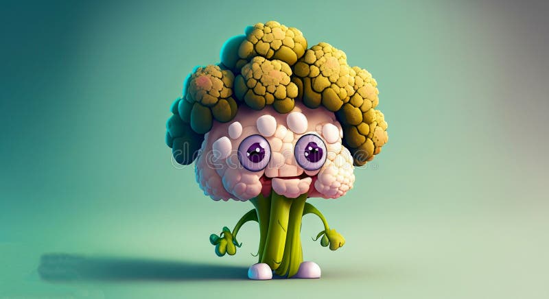 Cute Cartoon Cauliflower Character, Generative Ai Stock Illustration ...