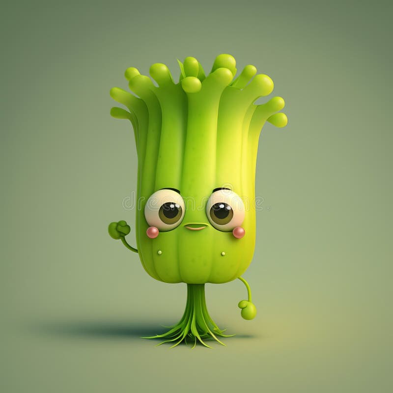 Cute Cartoon Celery Character, Generative AI Stock Illustration - Illustration of healthy, fresh ...
