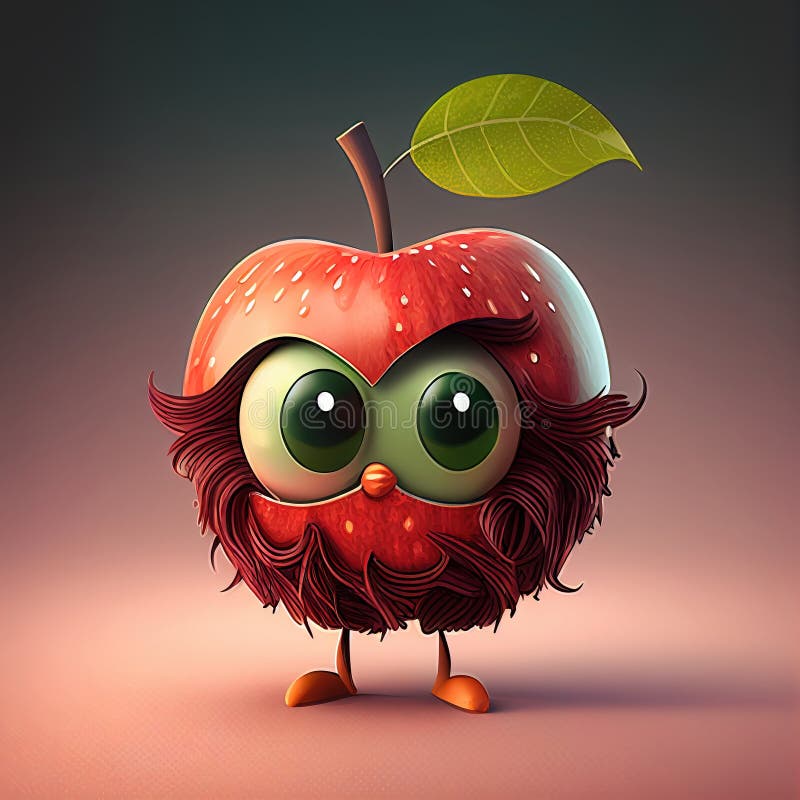 Cute Cartoon Character of Bearded Apple Image Generative Ai Stock ...