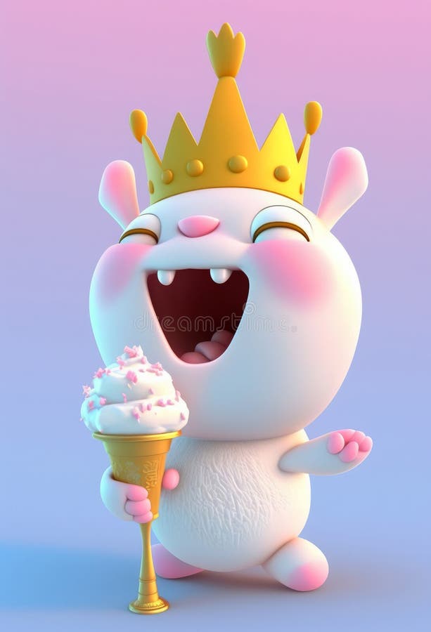 Cute Cartoon Character Eating Ice Cream Generative AI Stock ...