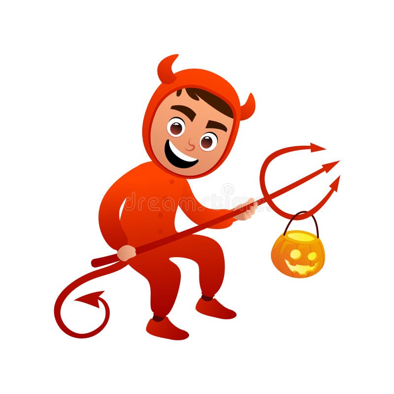 Cute Cartoon Character Cartoon Kid in Colorful Halloween Costume Devil ...