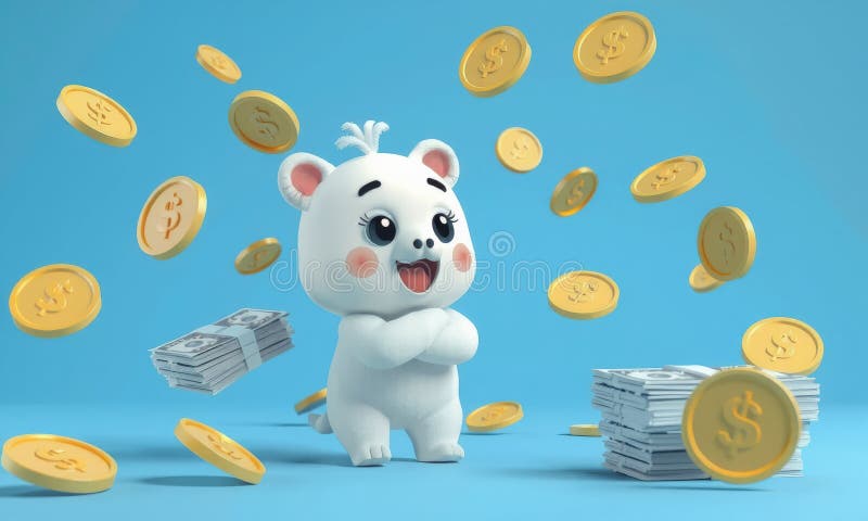 Cute Cartoon Character with Money and Coins, Representing Saving Money ...