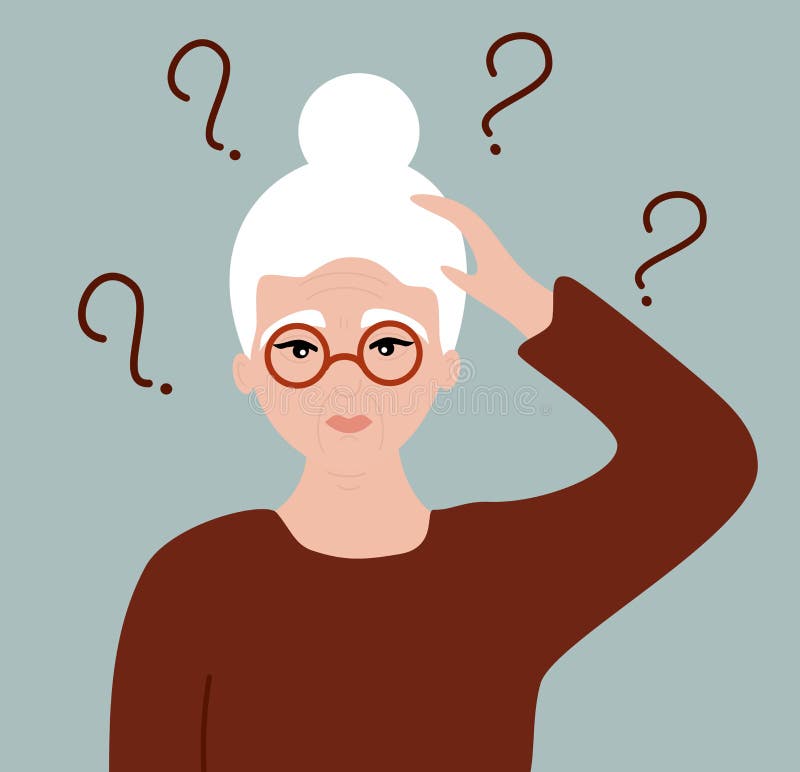 Cute Cartoon Character Old Woman With Memory Loss Disease Vector