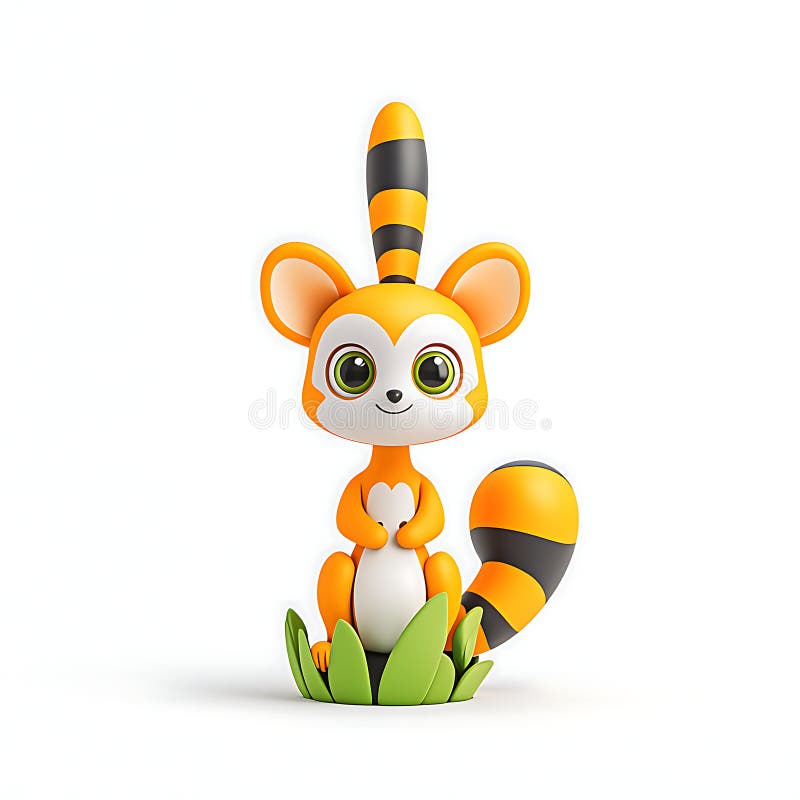 Cute Cartoon Character with Orange and Black Stripes, Standing in Grass ...